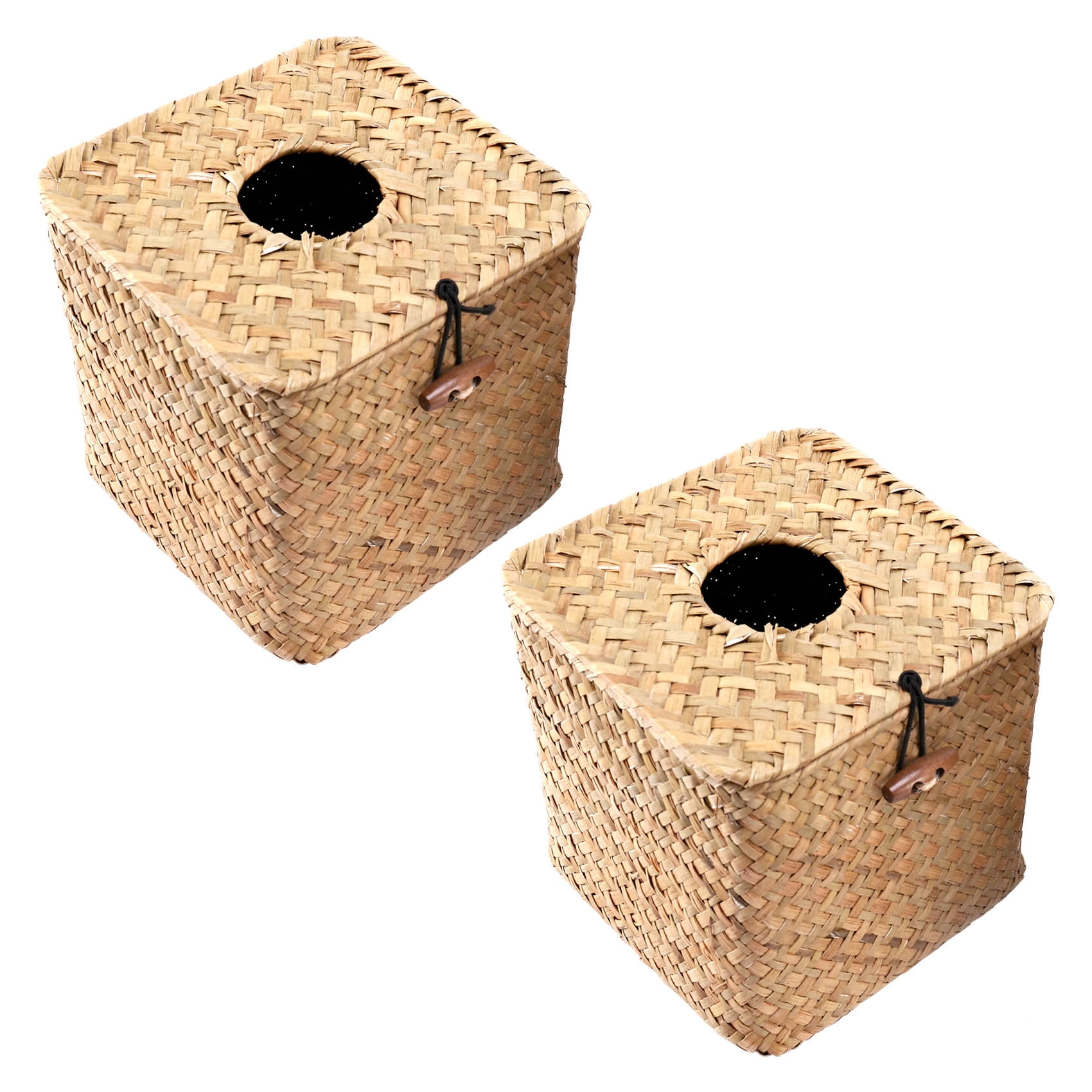 2 Pack Square Seagrass Tissue Box - Decorative Woven Paper Holder ...