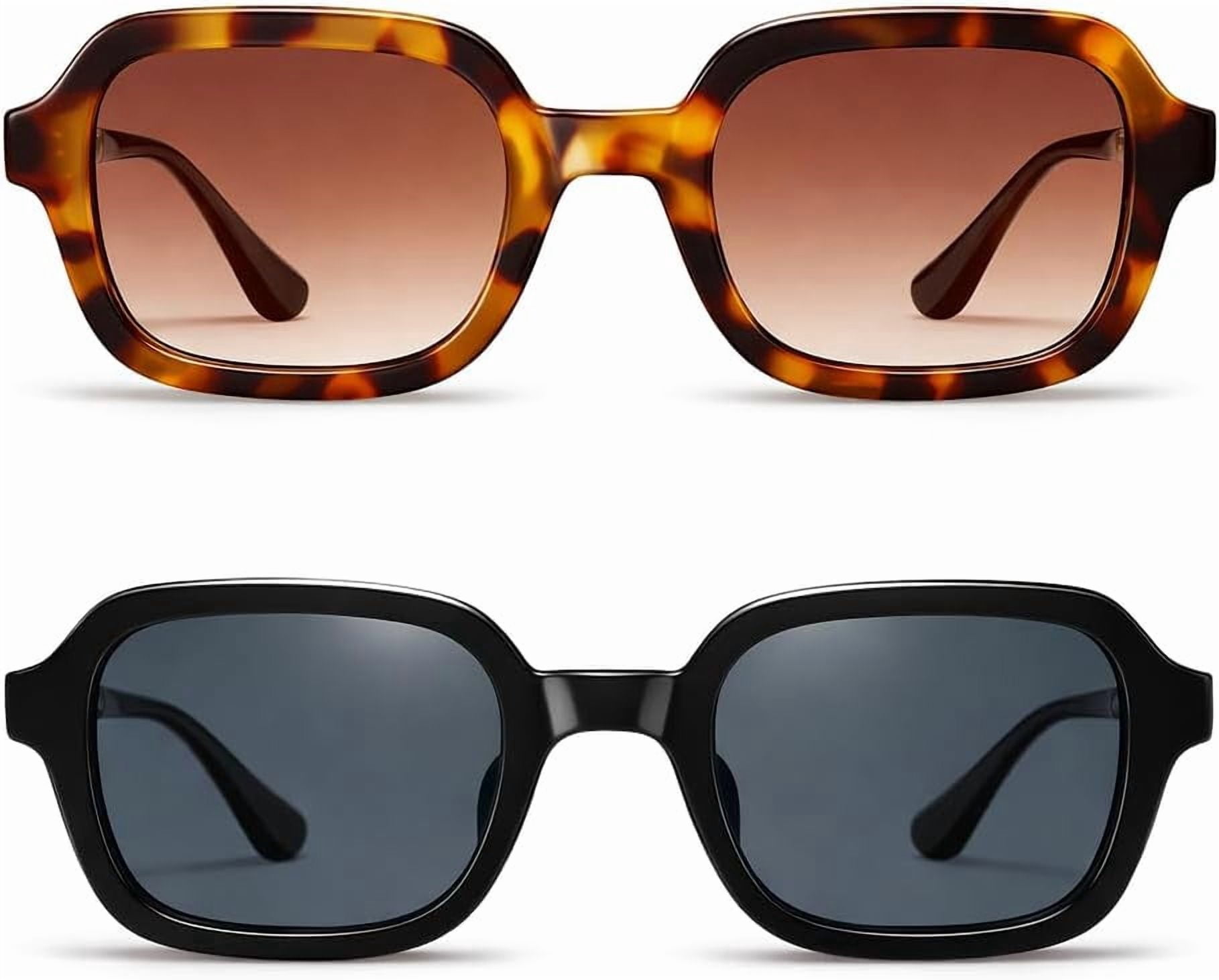 2 Pack Square Sunglasses Women Men Fashion Thick Frame Retro Style ...