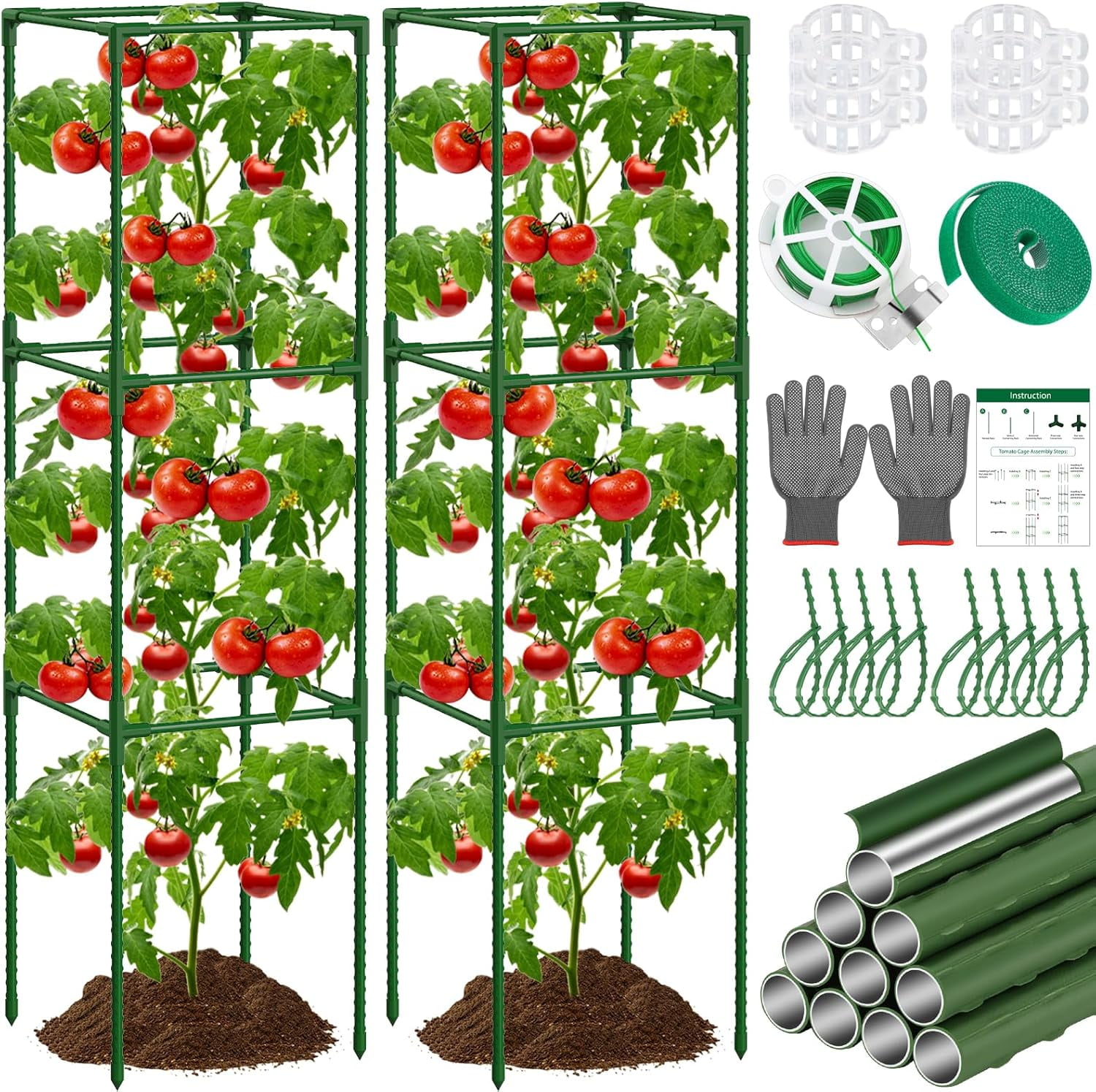 2 Pack Square Tomato Cages for Garden Heavy Duty Plastic Coated Steel ...