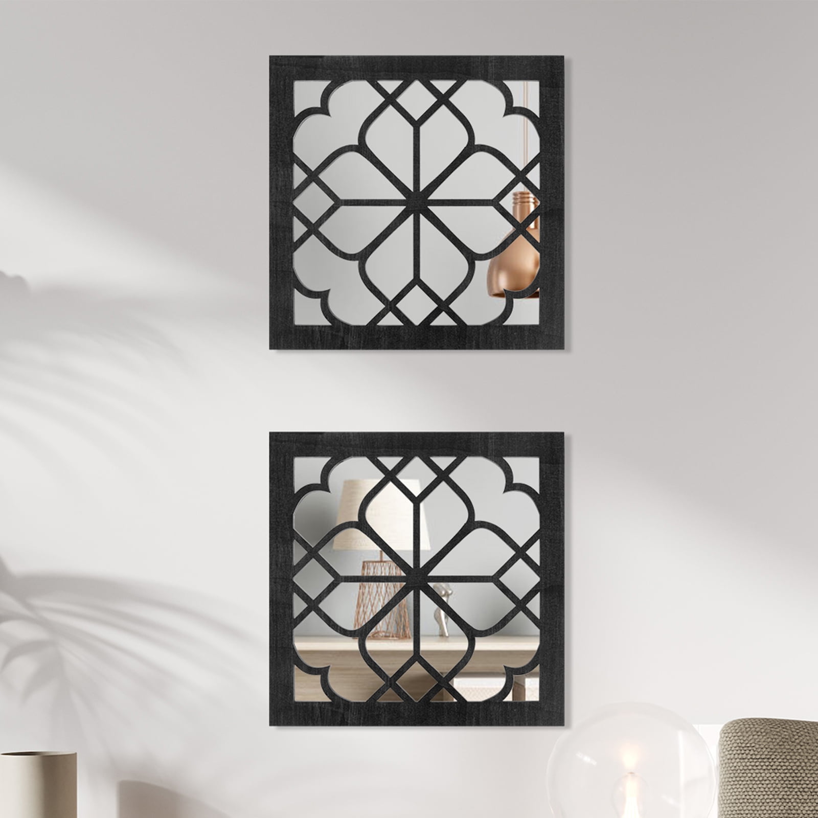 2 Pack Square Wall Mirror Rustic Farmhouse Accent Mirrors Wall Stickers ...
