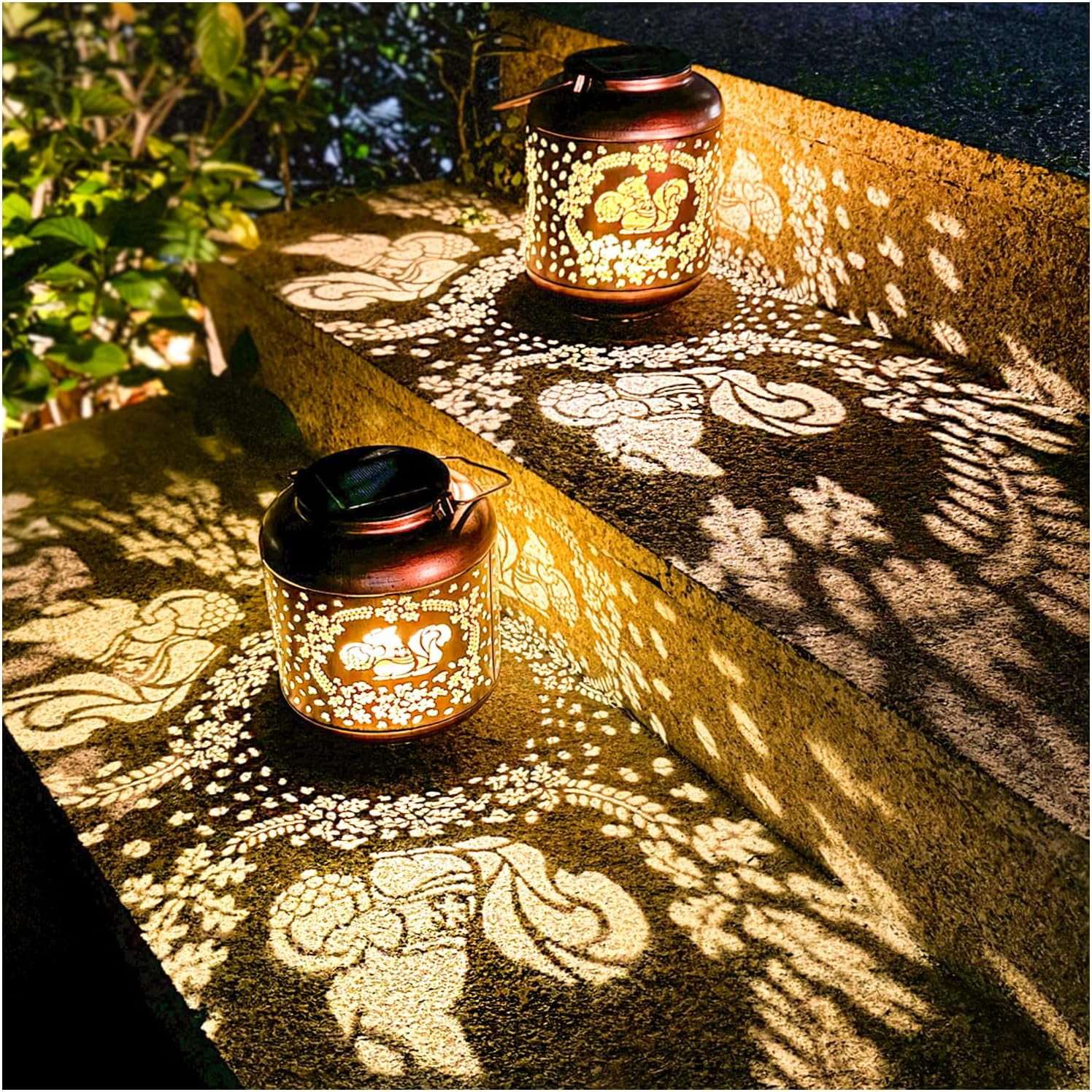 2 Pack Squirrel Solar Lanterns Outdoor Waterproof Hanging Solar Lights ...