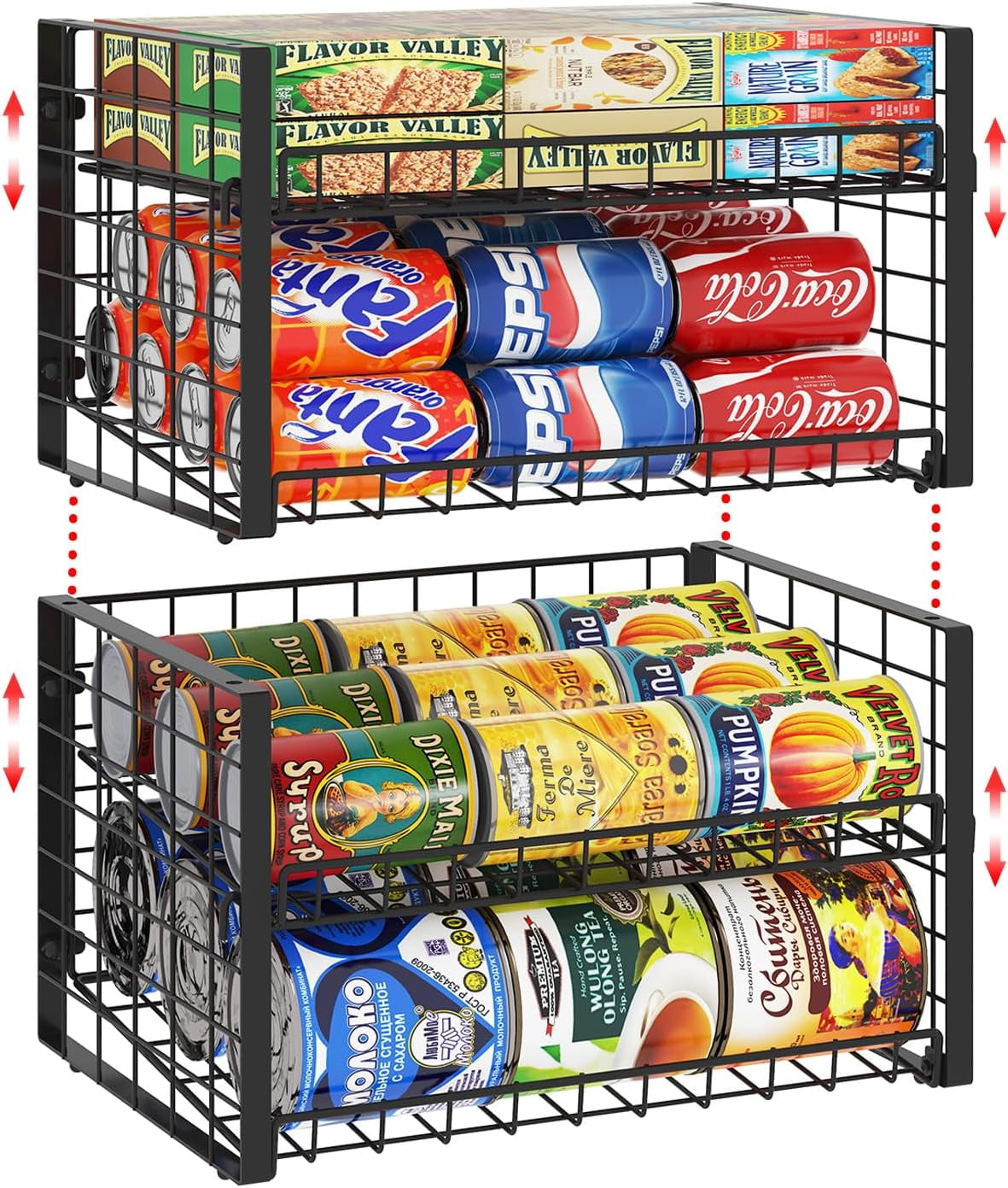 2 Pack Stackable Can Organizer for Pantry, Adjustable Can Holder Rack ...