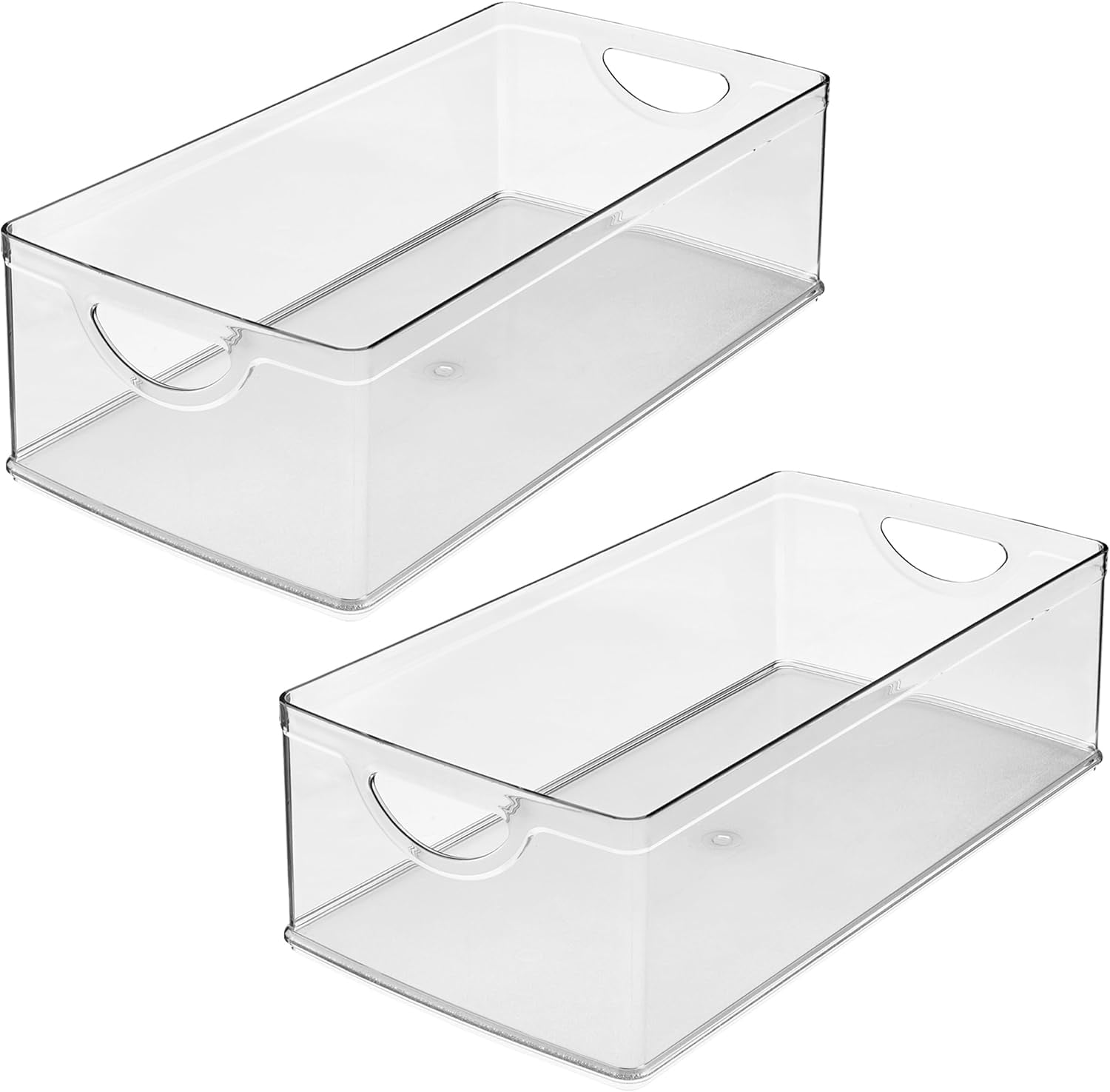 2-Pack Stackable Clear Plastic Extra Long Storage Bins, Kitchen Cabinet ...