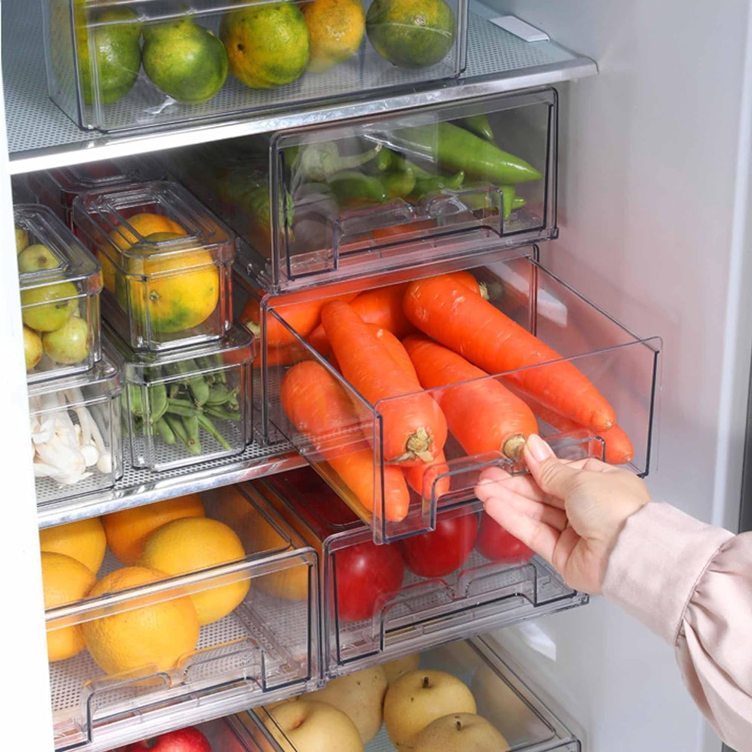 2 Pack Stackable Clear Storage Drawer,Refrigerator Organizers and ...