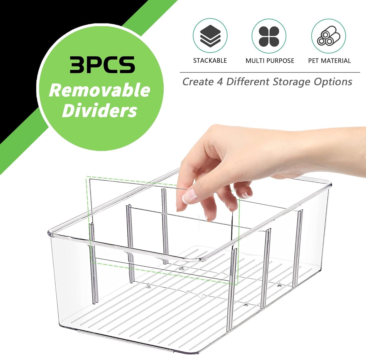 2 Pack Stackable Clear Storage Drawer Refrigerator Organizers and ...