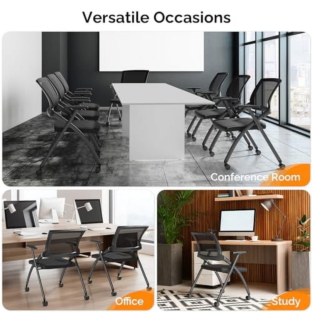 2 Pack Stackable Conference Room Chairs with Wheels, Folding Office ...