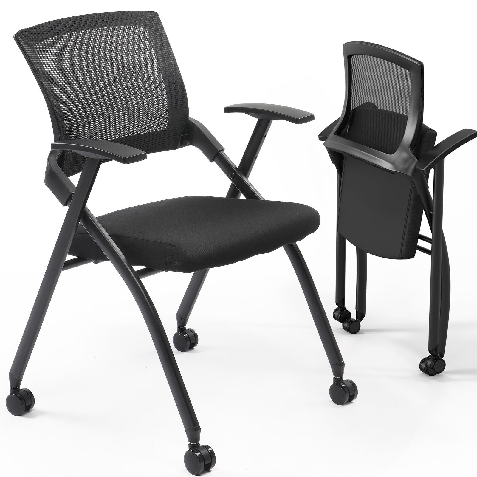 2 Pack Stackable Conference Room Chairs with Wheels, Folding Office ...