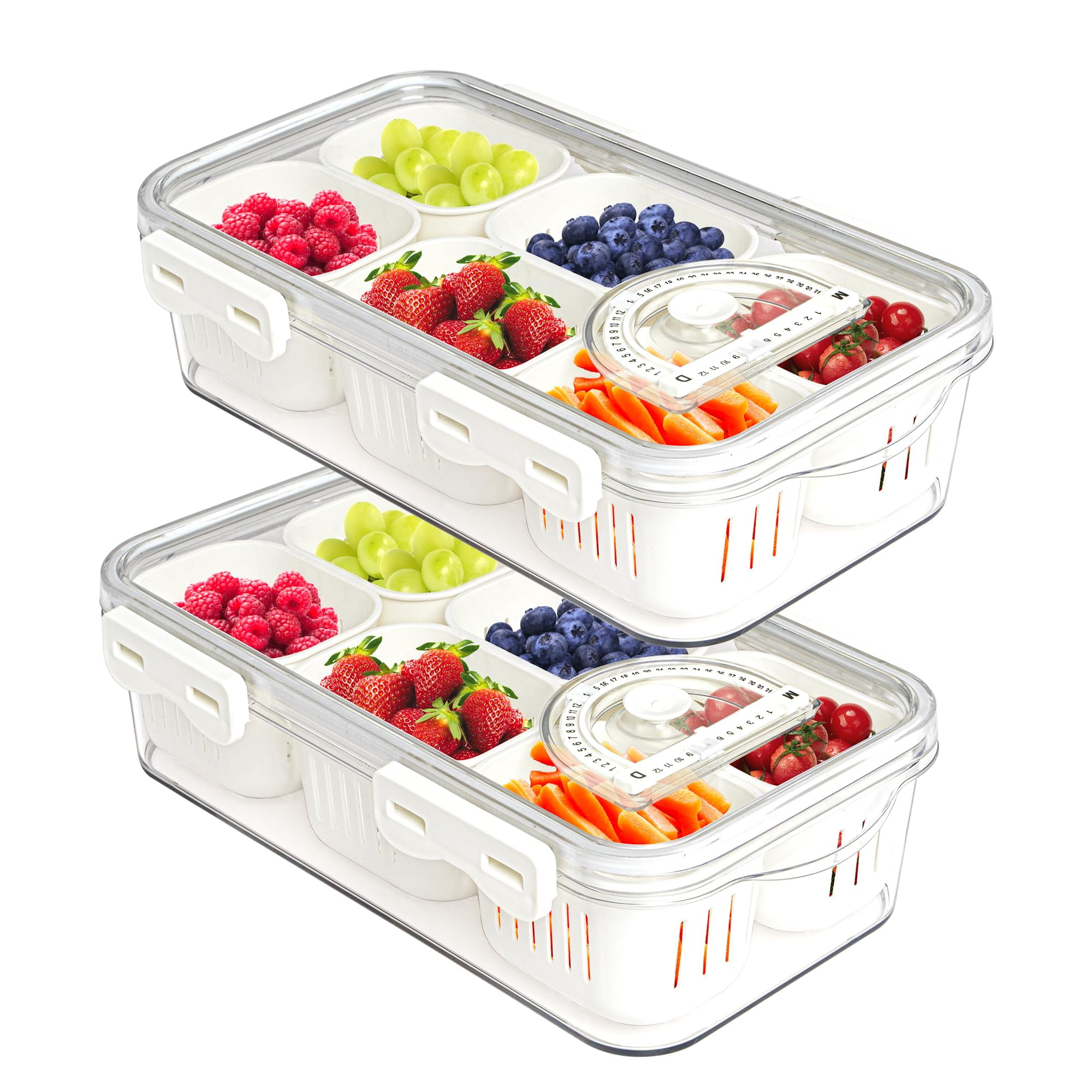 2 Pack Stackable Divided Food Containers with Lids, 6 Small Removable ...
