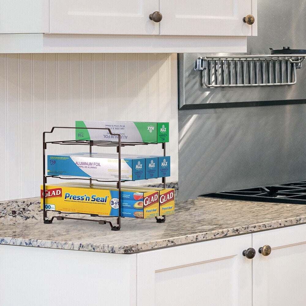 2 Pack Stackable Foil Rack Organizer Storage 3 Tier Kitchen Cabinet ...