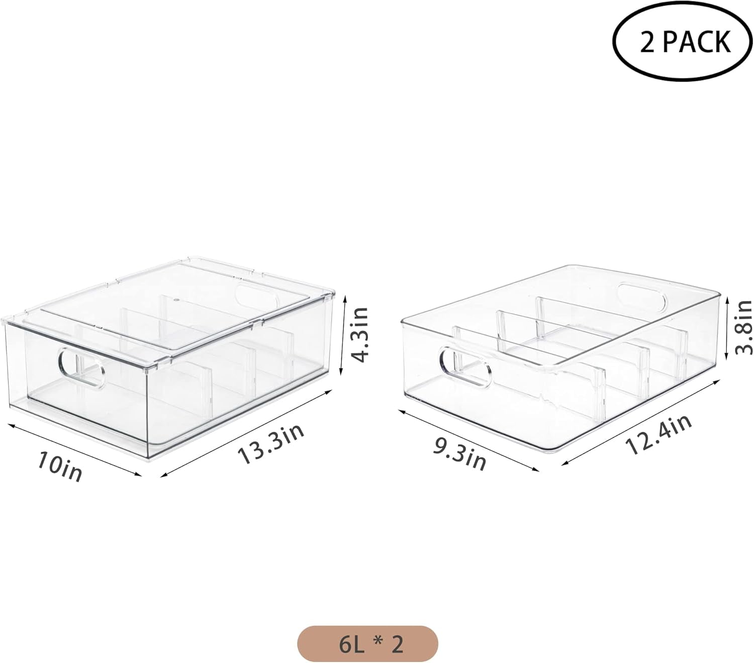 2-Pack Stackable Fridge Drawers Pull-Out Bins Divided Produce Saver ...