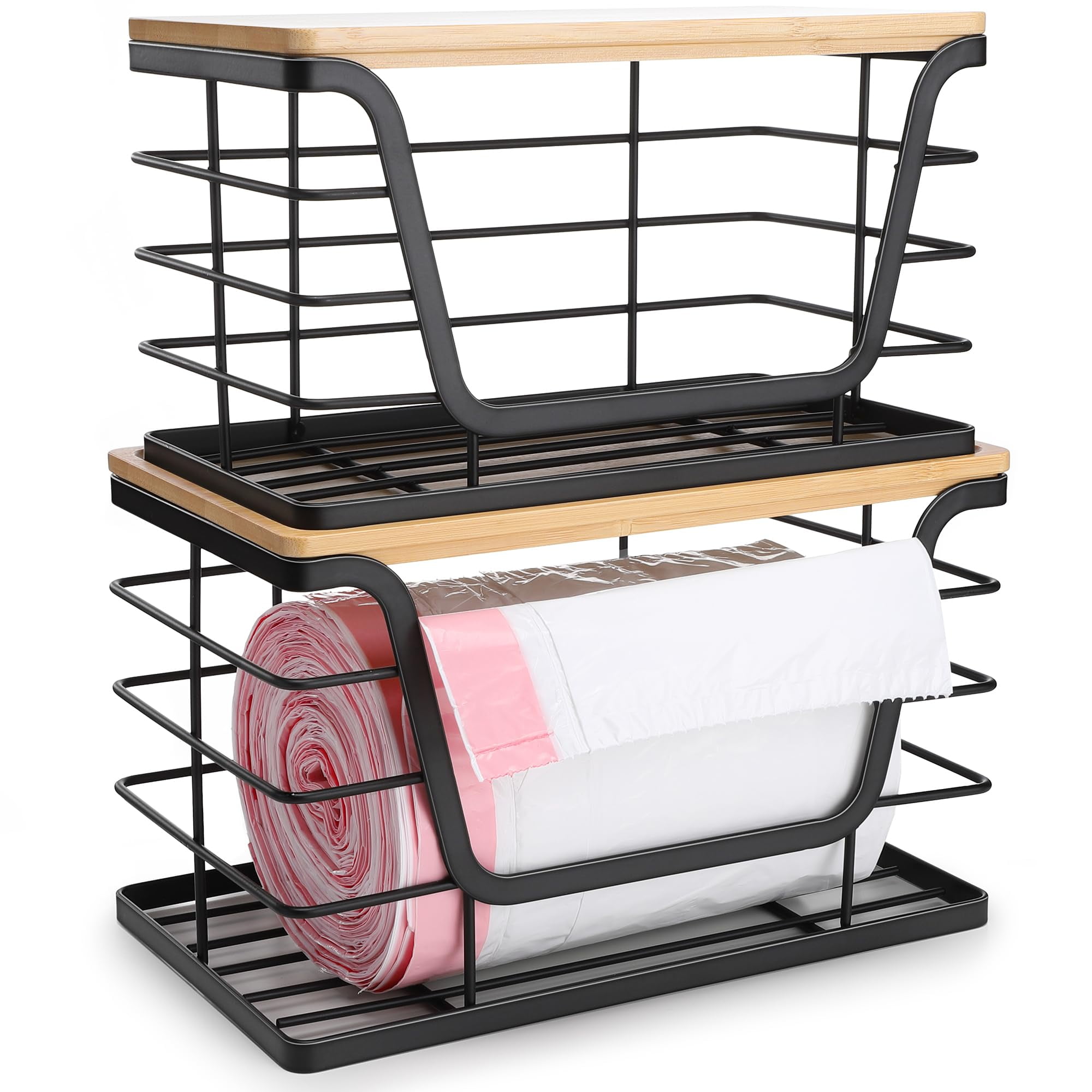 2-Pack Stackable Kitchen& Laundry Storage Bins with Bamboo Lids, Wall ...