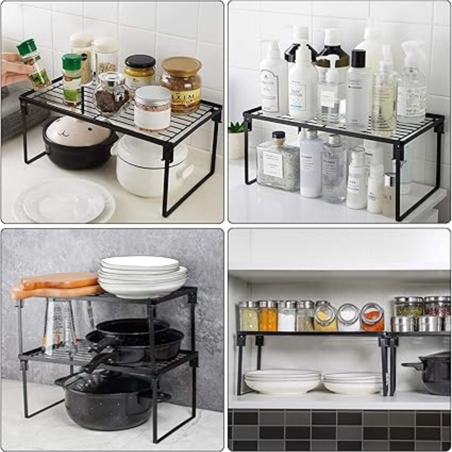 [2 Pack] Stackable Kitchen Storage Shelf Rack, Foldable Rack Cabinet ...