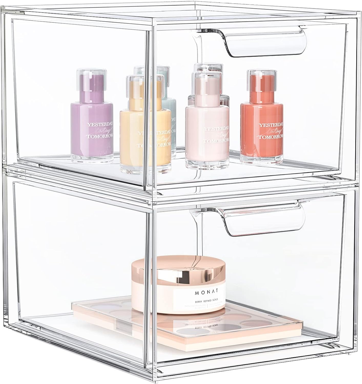 2 Pack Stackable Makeup Organizer and Storage Boxes, Acrylic Organizer ...