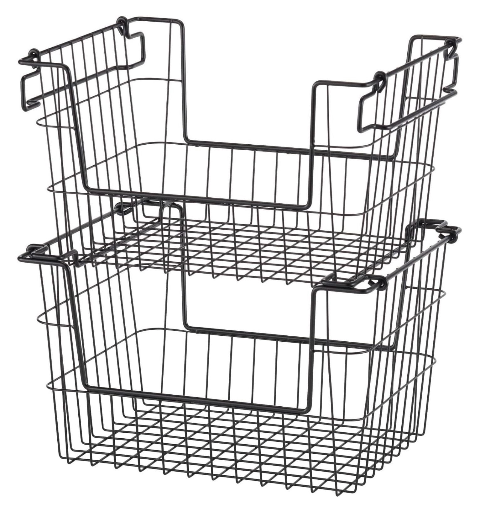 2-Pack Stackable Metal Wire Storage Baskets With Handles, Black, 14 ...