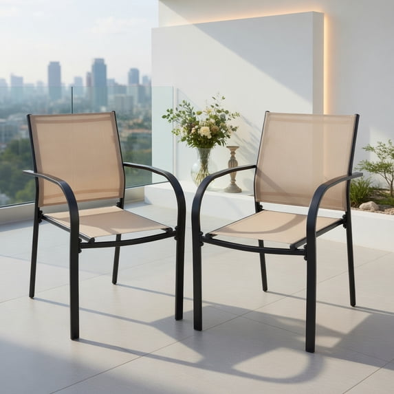 2-Pack Stackable Patio Dining Chairs with Armrests – Heavy-Duty Steel ...