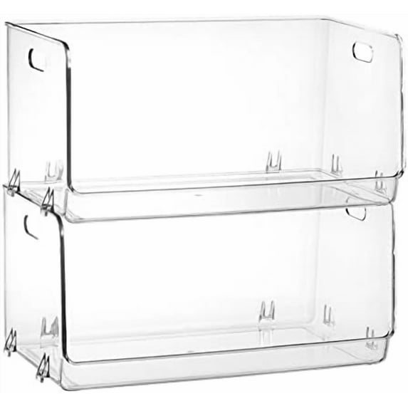 2 Pack Stackable Plastic Storage Bins Open Front, Clear Pantry Organizer Bin Household Food ...