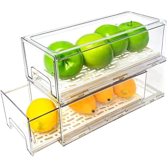 2 Pack Stackable Refrigerator Drawers Pull Out Bins Clear Fridge Drawer ...