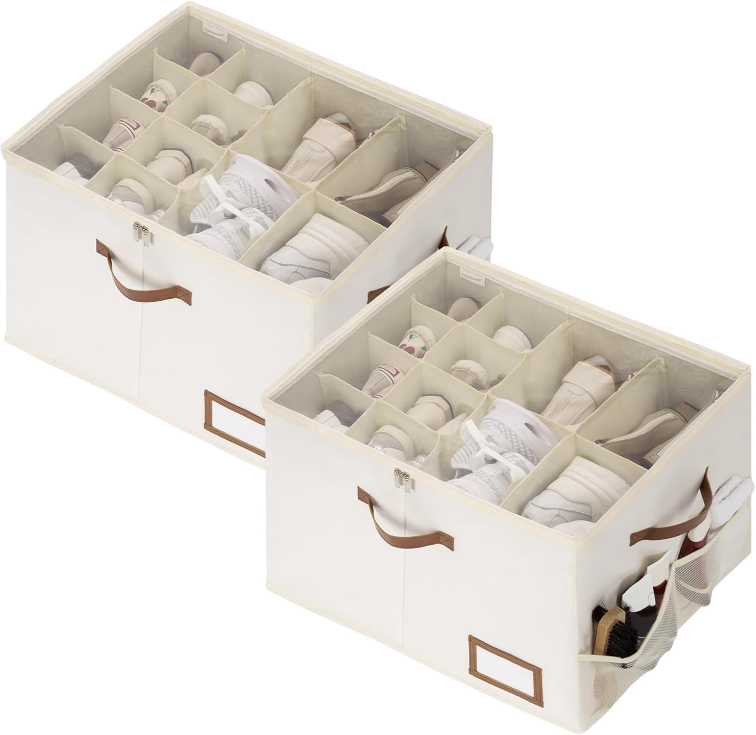 2 Pack Stackable Shoe Storage Boxes with Clear Lid, Fabric Shoe ...