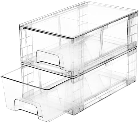 2 Pack Stackable Storage Drawers, 12 Inch Plastic Organizers Bins ...