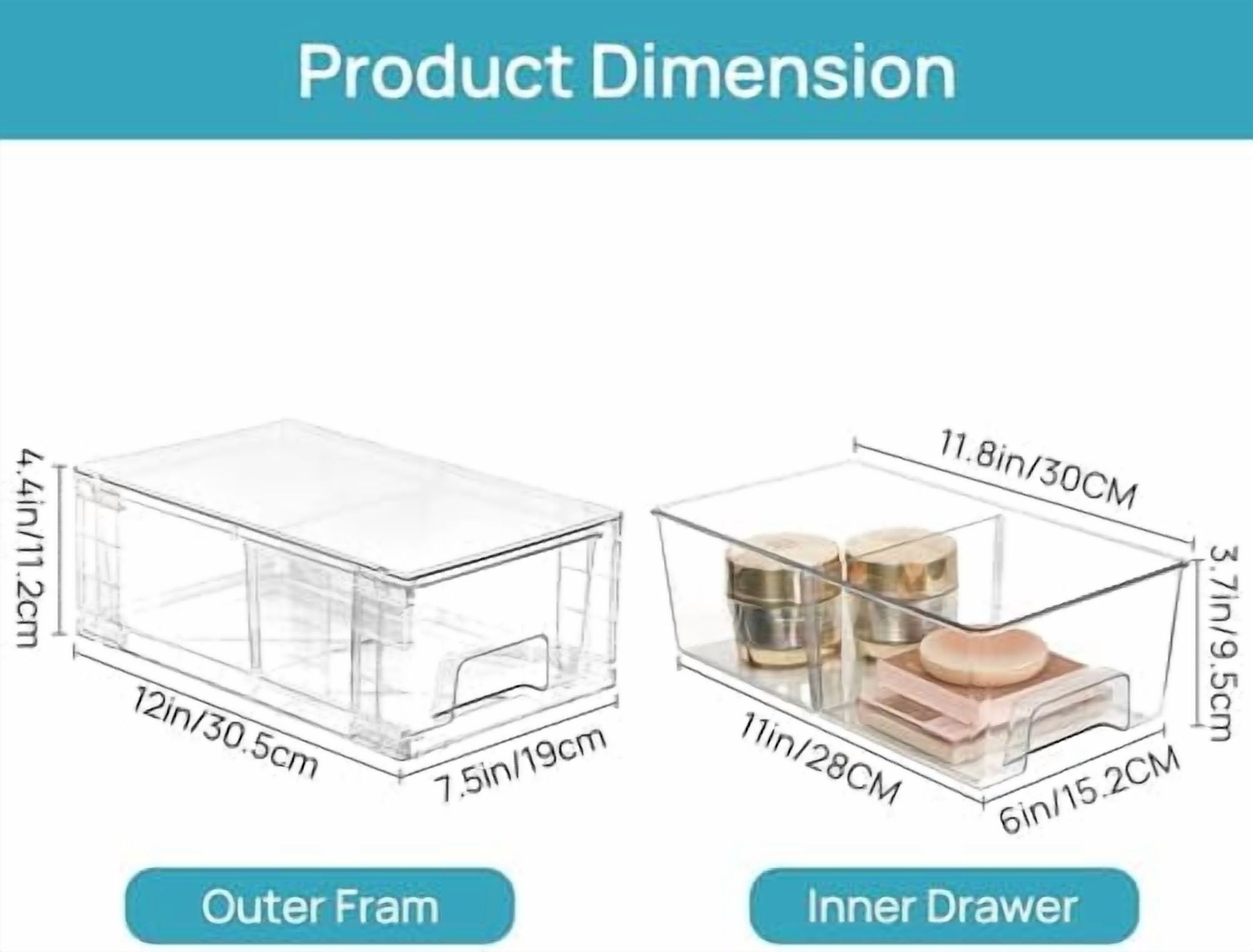 2 Pack Stackable Storage Drawers,Clear Acrylic Drawer Organizers with ...