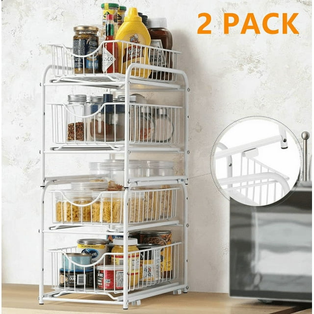 2 Pack Stackable Under Sink Cabinet Organizer with Adjustable Height ...
