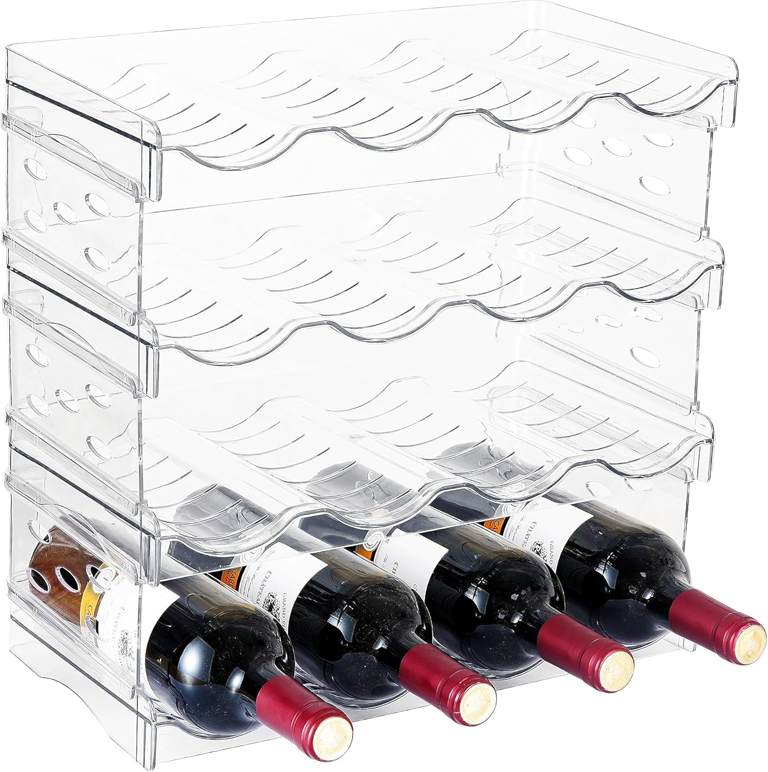 2 Pack Stackable Wine and Water Bottle Holder Free-Standing Fridge Wine ...