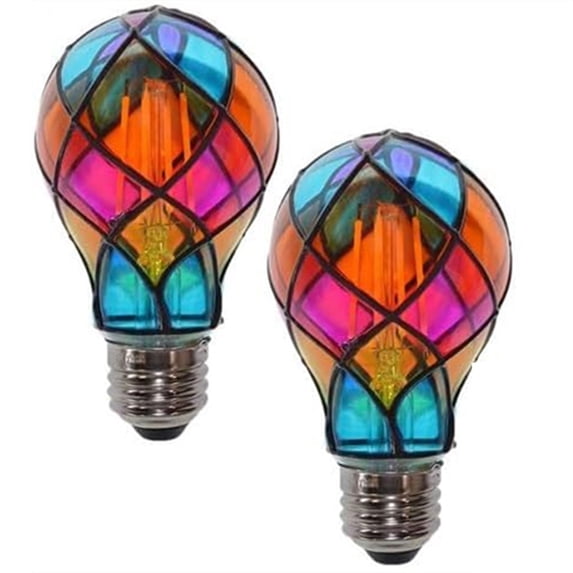 2 Pack Stained Glass Light Bulb E26 4W 120V LED Colorful Lightbulb ...