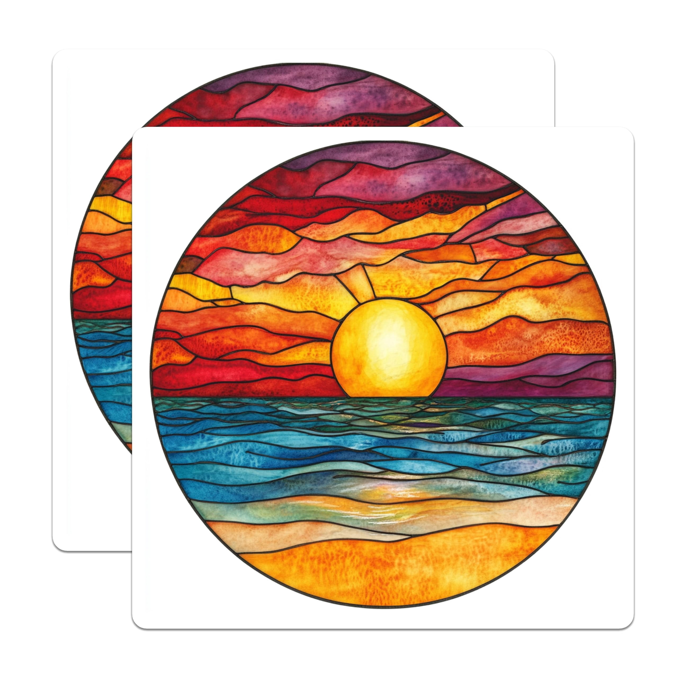 (2 Pack) Stained Glass Sunset Ocean Magnets - Coastal Decor Aesthetic ...