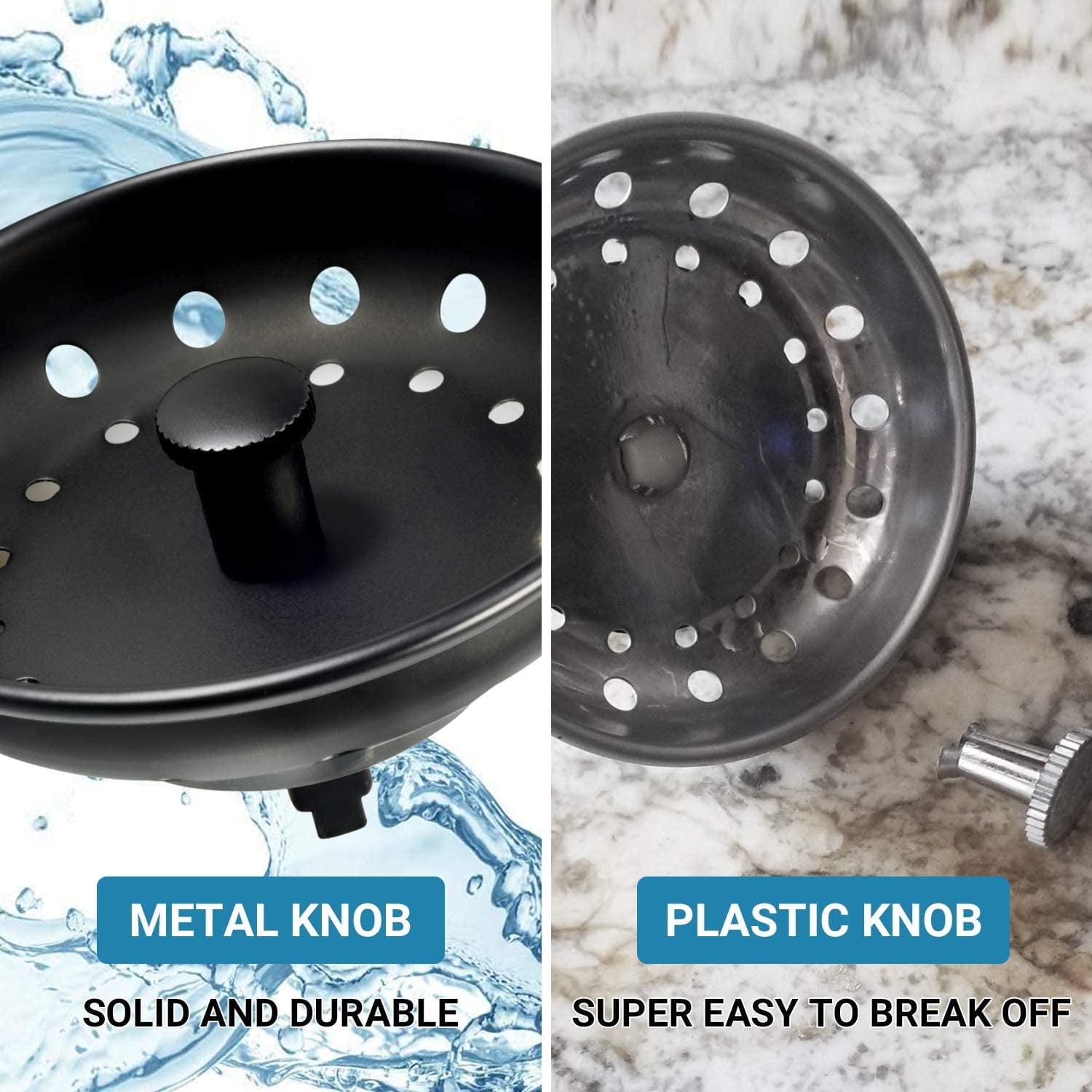2 Pack Stainless Sink Basket Strainer Drain Stopper with Plastic Knob ...