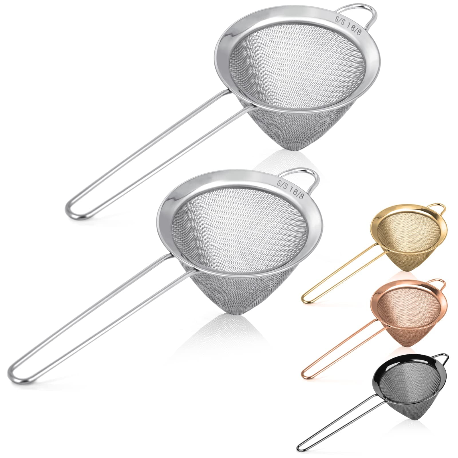 2 Pack Stainless Steel 18/8 Small Food Strainer, Fine Mesh Sieve with ...