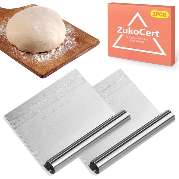 2-Pack Stainless Steel Bench Scraper – Durable Dough Cutter with Built ...