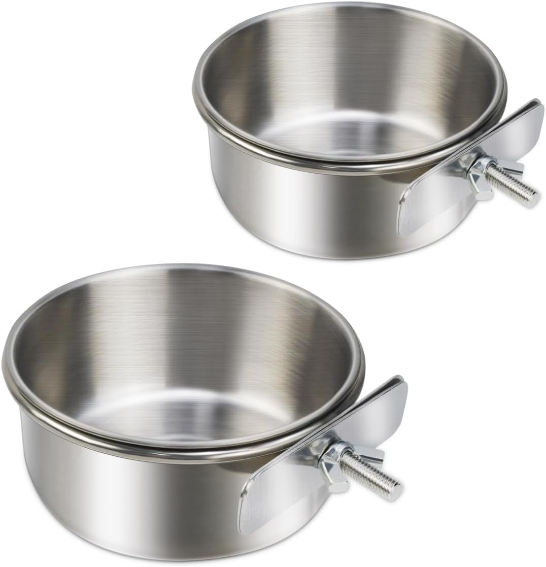 2 Pack Stainless Steel Bird Bowls for Cage Parrot Food Water Bowl Bird ...