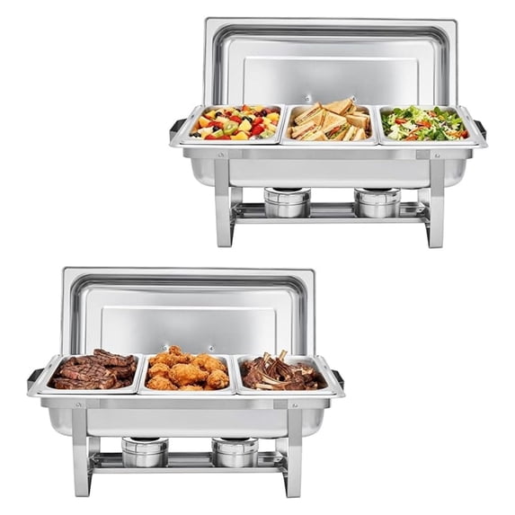 2-Pack Stainless Steel Buffet Server Set – 3-Well Rectangular Chafing ...