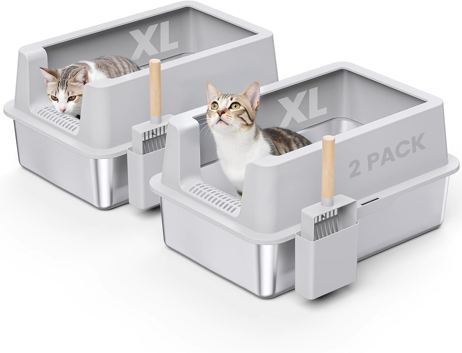 2 Pack Stainless Steel Cat Litter Box - Enclosed XL Metal Kitty Litter ...