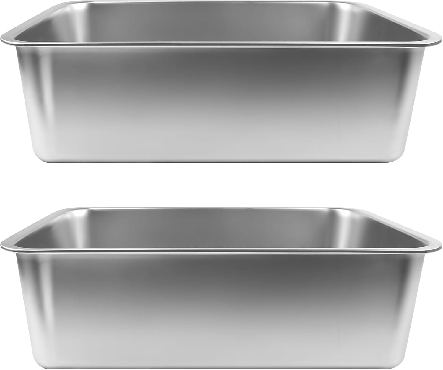 2 Pack Stainless Steel Cat Litter Box with High Sides, Large Cat ...