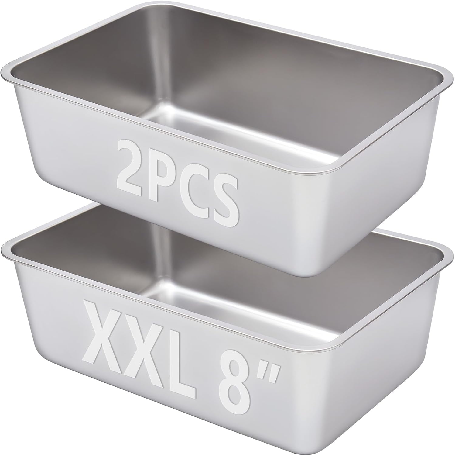 2 Pack Stainless Steel Cat Litter Box-XXL Metal Litter Pan for Big Cats ...