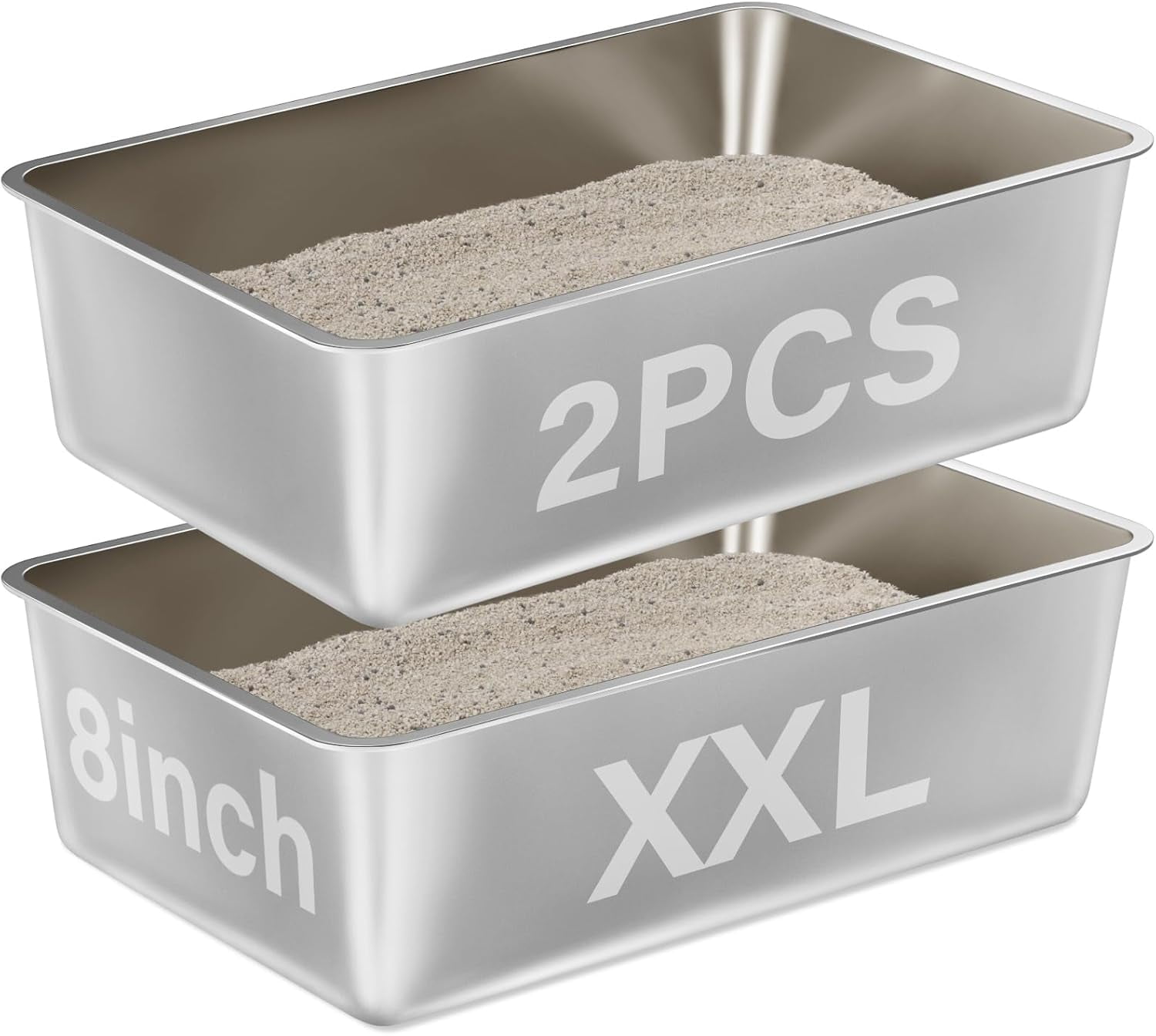 Stainless Steel Cat Litter Box 2 Pack-XXL Metal Boxes for Adult Big Cats,Stainless Steel Cat ...
