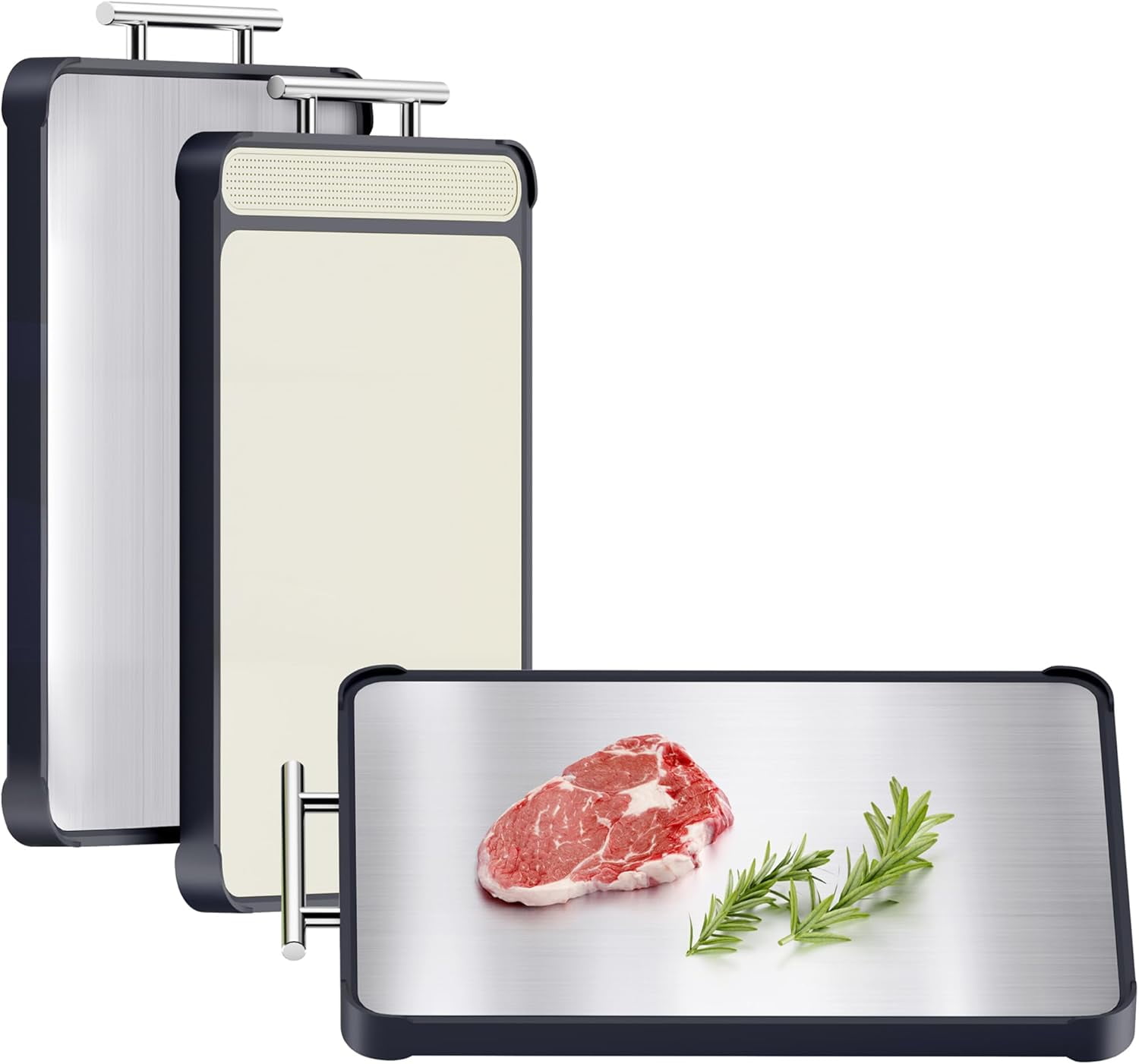 2 Pack Stainless Steel Chopping Board, Double Sided Stainless Steel ...