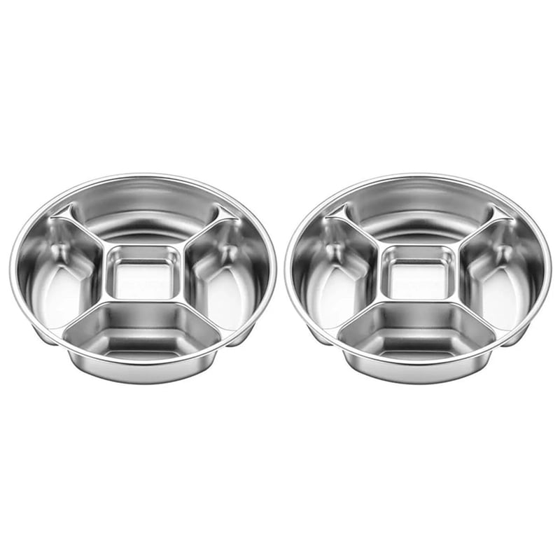 2-Pack Stainless Steel Divided Plates, 5-Section Unbreakable Metal ...