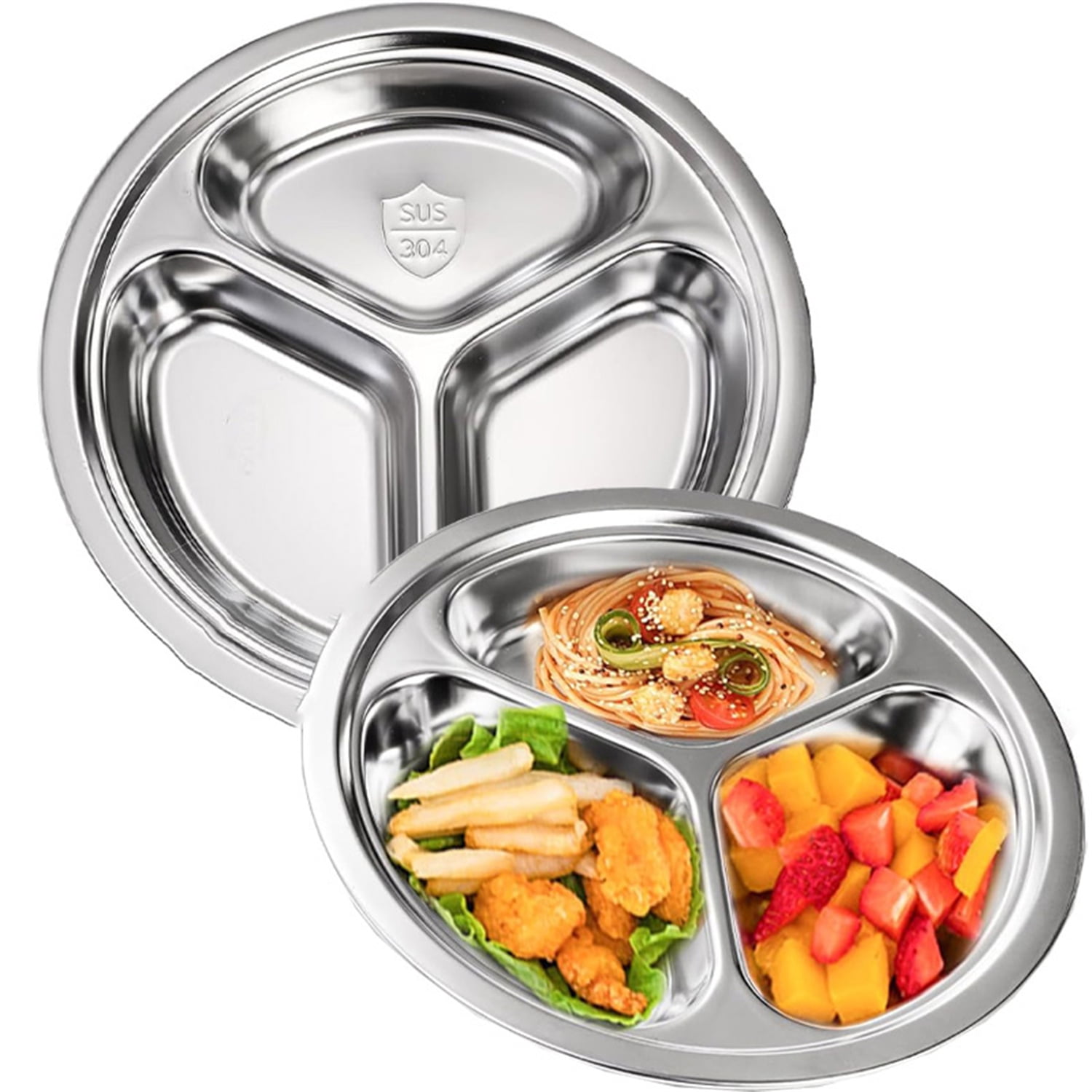 2 Pack Stainless Steel Divided Plates Trays,Happon 3 Sections Thickened ...