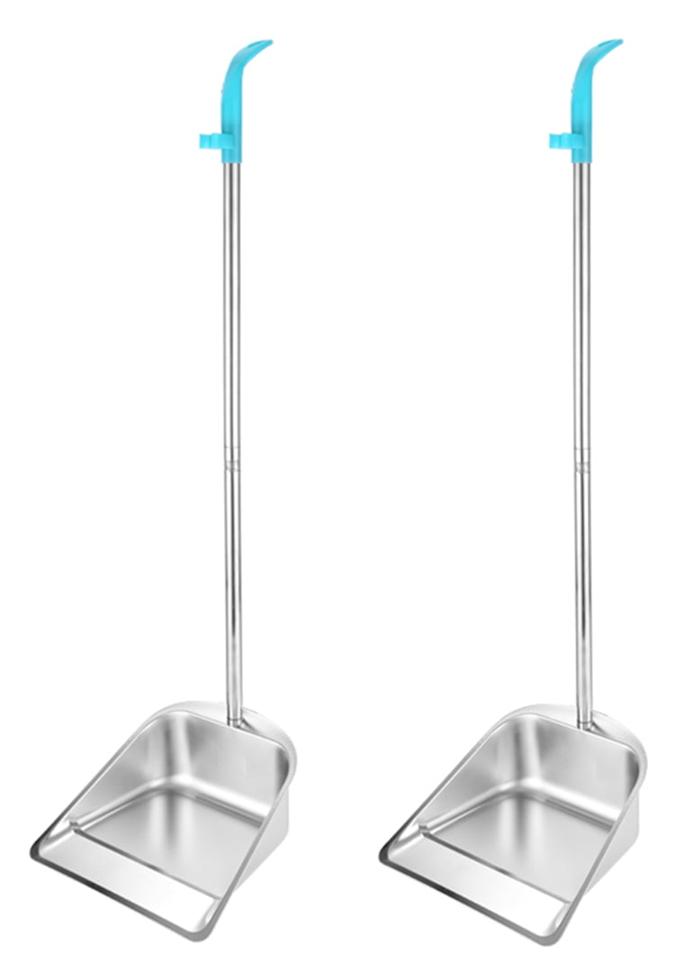 2-Pack Stainless Steel Dust Pan Long Handled, 33.5in/85cm Heavy Duty Indoor Outdoor Metal Dust ...