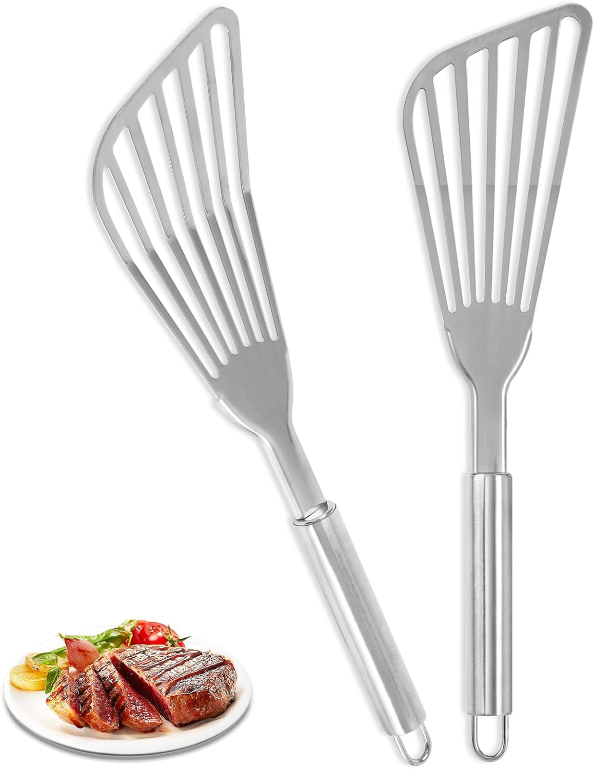 2 Pack Stainless Steel Fish Spatula, Premium Fish Spatula, Flexible ...