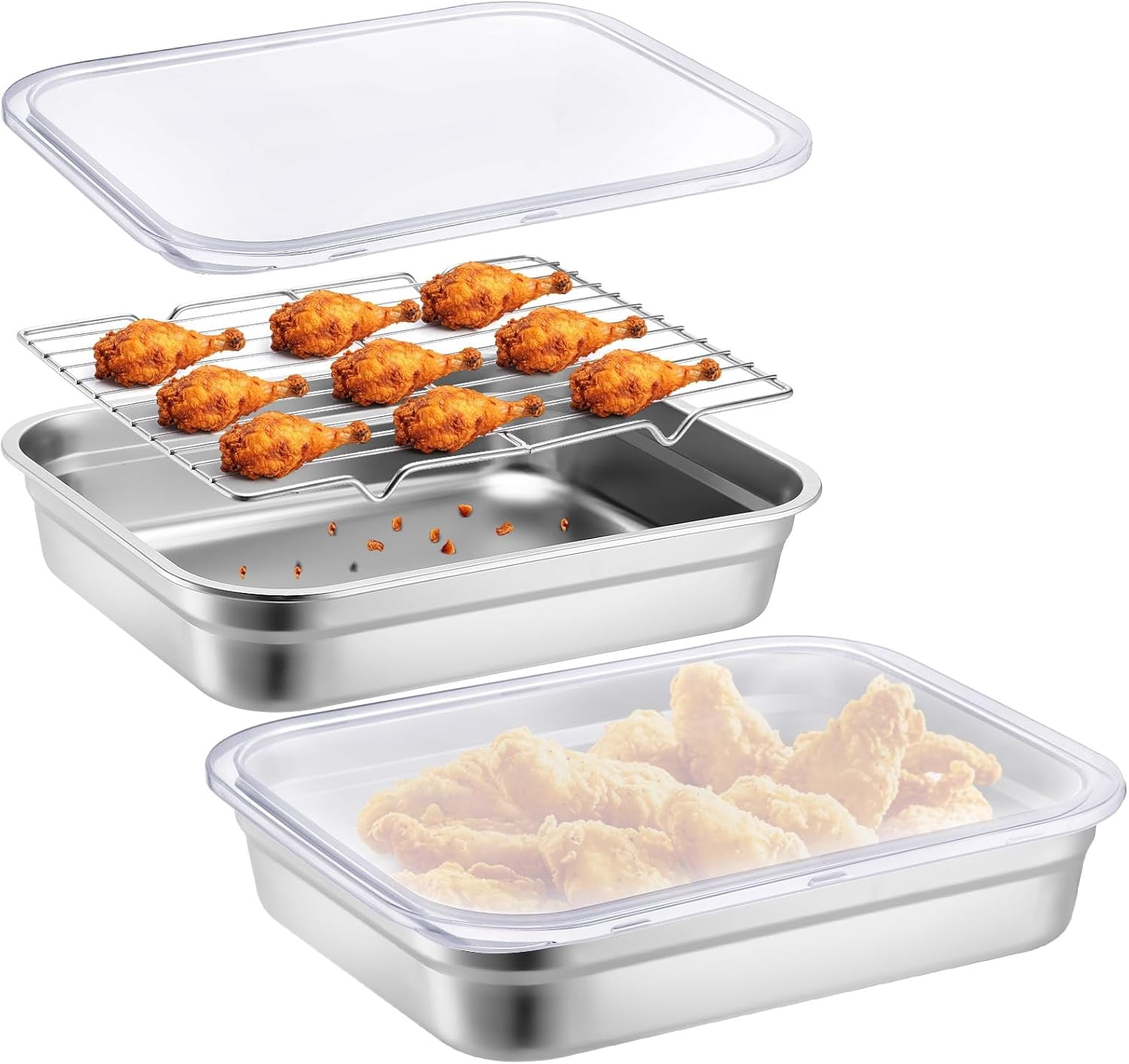 2 Pack Stainless Steel Food Storage Containers with Clear Lid and Rack ...