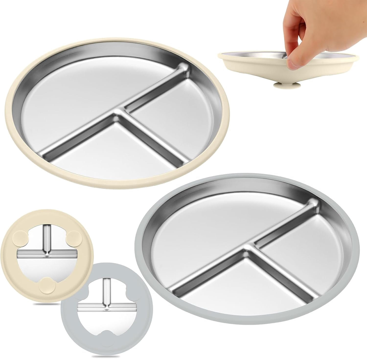 2-Pack Stainless Steel Kids Plates With Suction - Stainless Steel ...