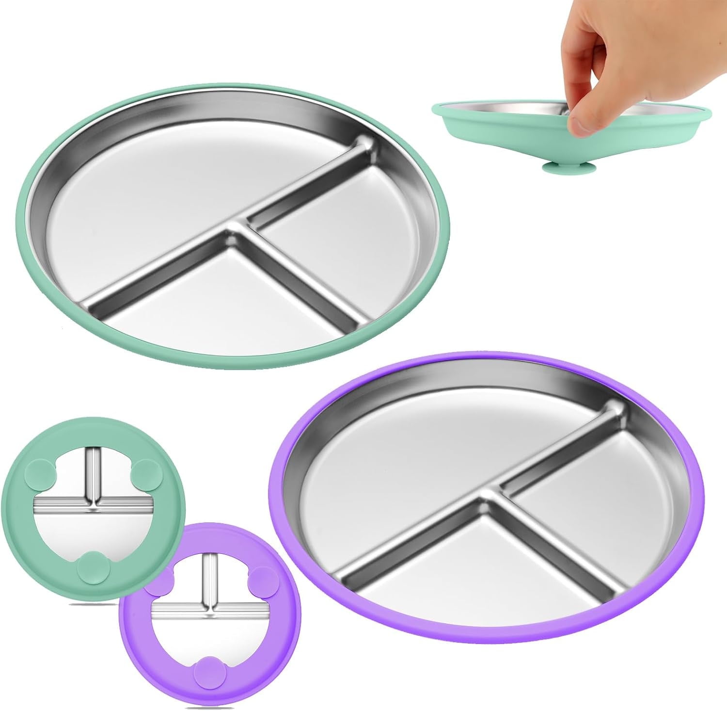 2-Pack Stainless Steel Kids Plates with Suction - Stainless Steel ...