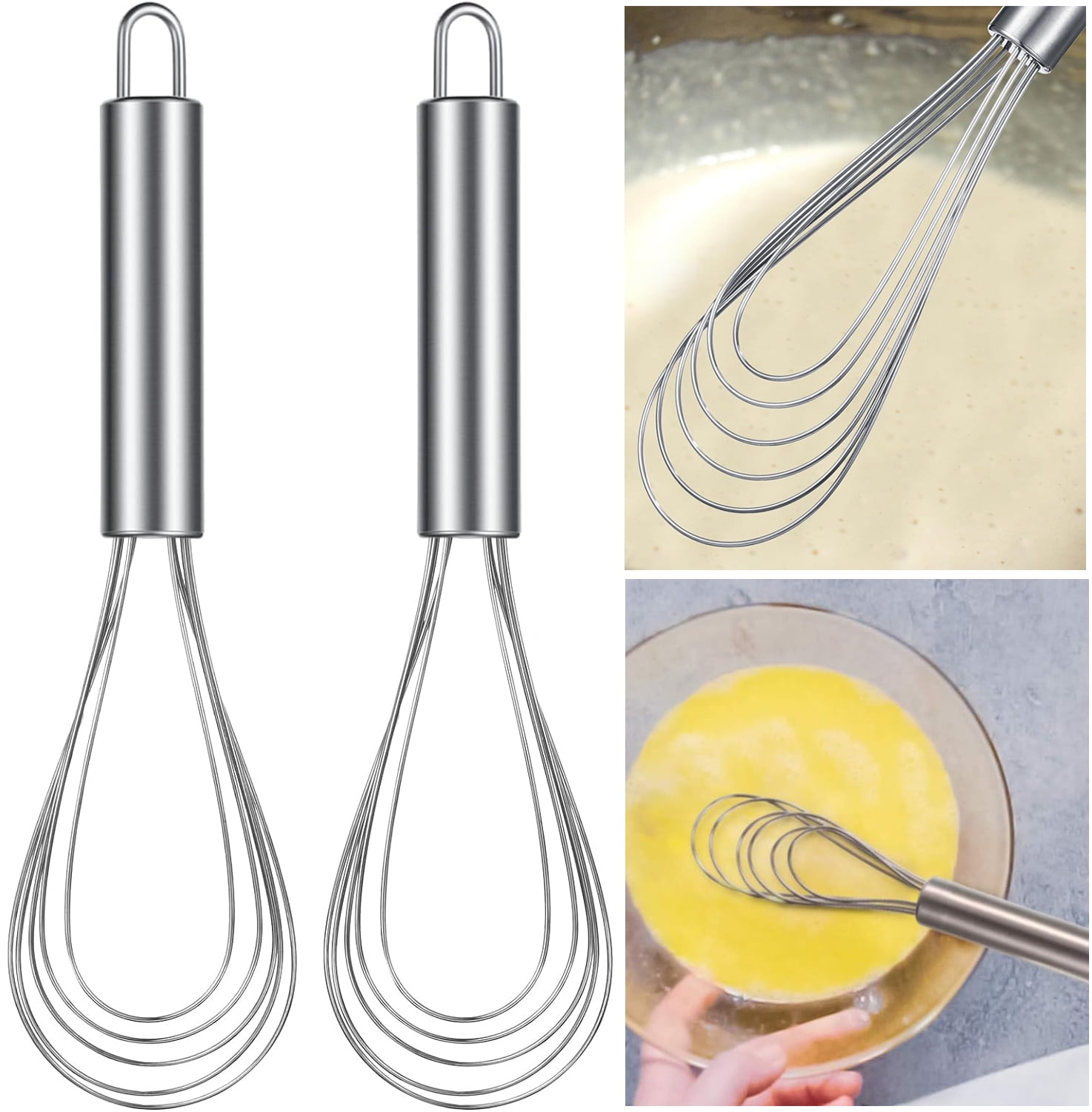 2 Pack Stainless Steel Kitchen Flat Egg Whisk, Stainless Steel Flat ...