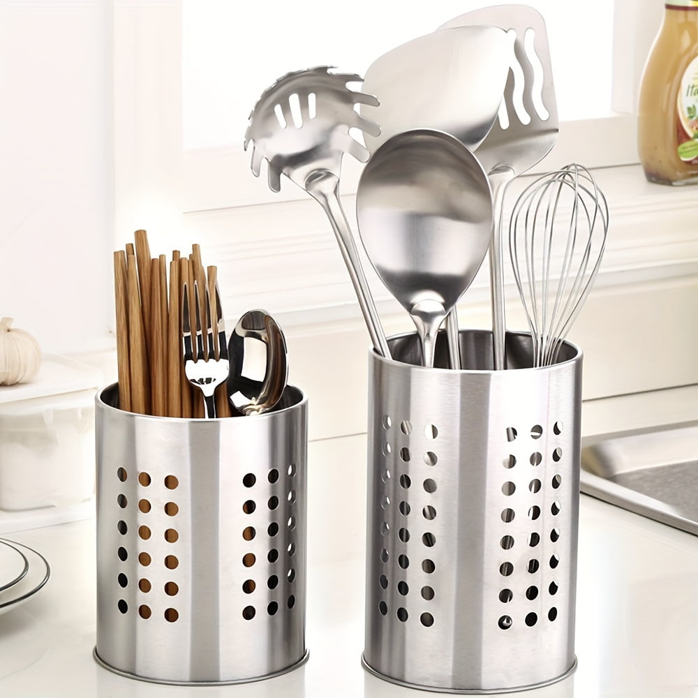 2-Pack Stainless Steel Kitchen Utensil Holders - Rustproof, Large ...