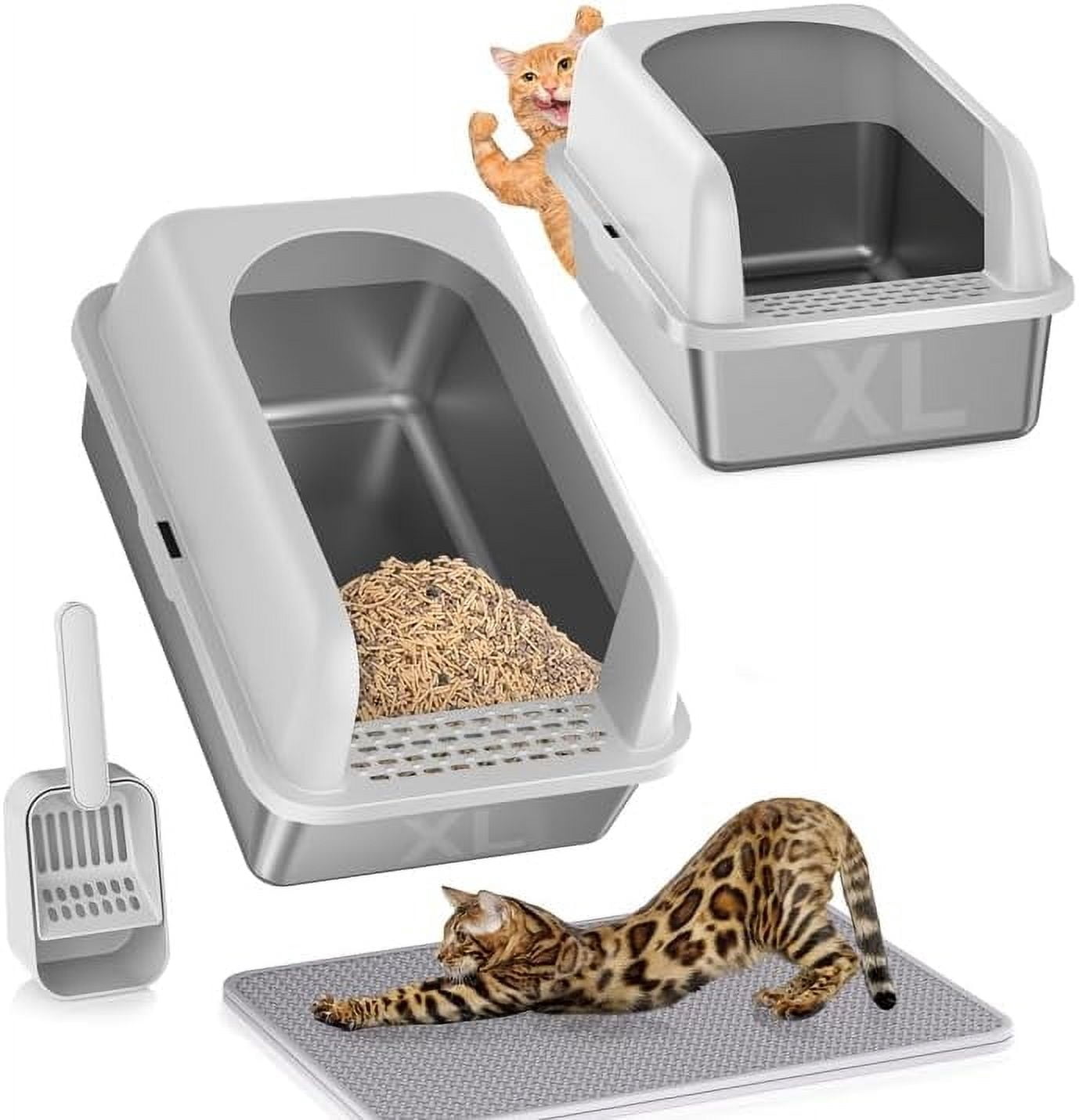 2 Pack Stainless Steel Litter Box, 24'' XL Extra Large Cat Litter Box ...