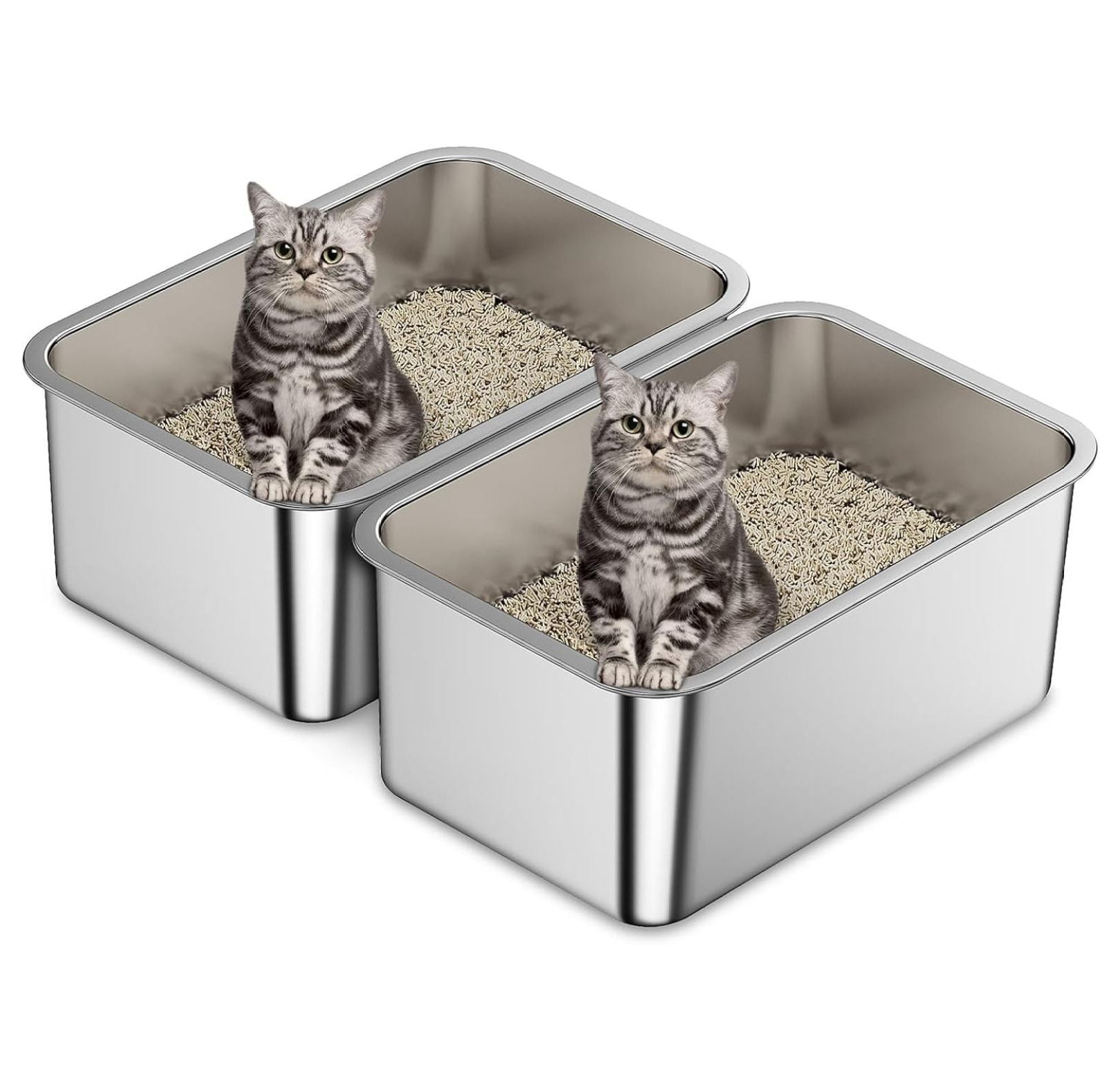 2 Pack - Stainless Steel Litter Box for Cat or Rabbit, Metal Litter ...
