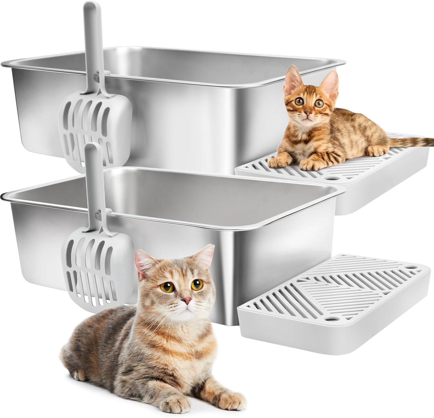 2 Pack Stainless Steel Litter Box, Easy to Clean and NO Absorb Odor ...